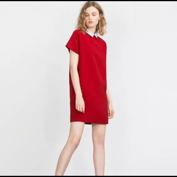 Zara | Dresses | Zara Basic Collection Red Collar Dress | Poshmark